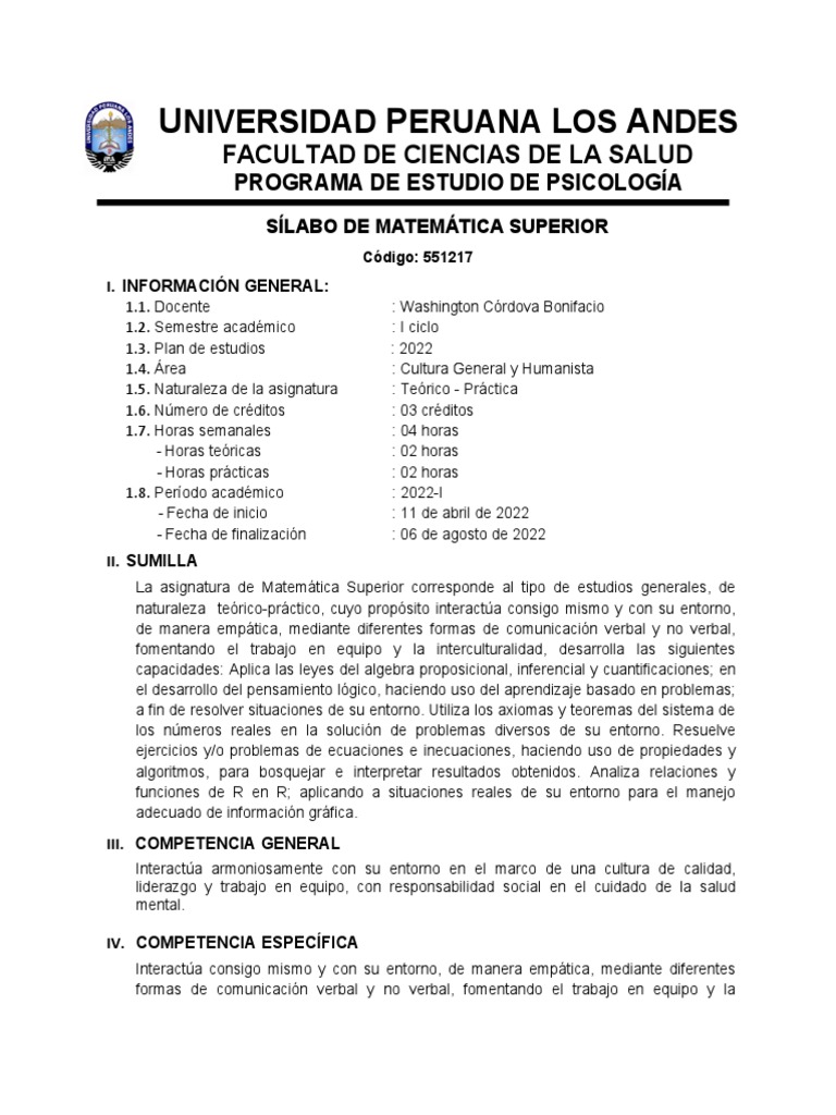 Silabo de Matemática Superior | PDF