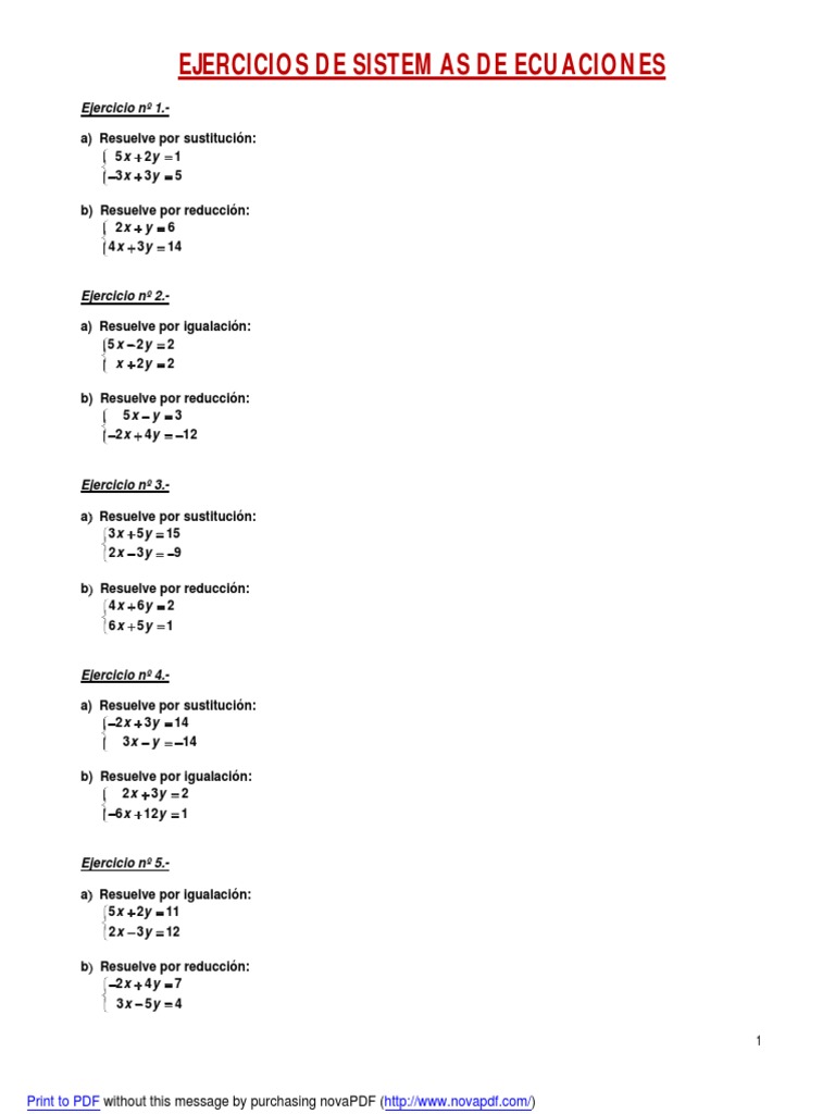 Ejercicios de sistemas de ecuaciones TAREA | PDF
