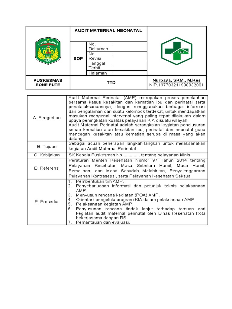 SOP Audit Maternal Perinatal | PDF