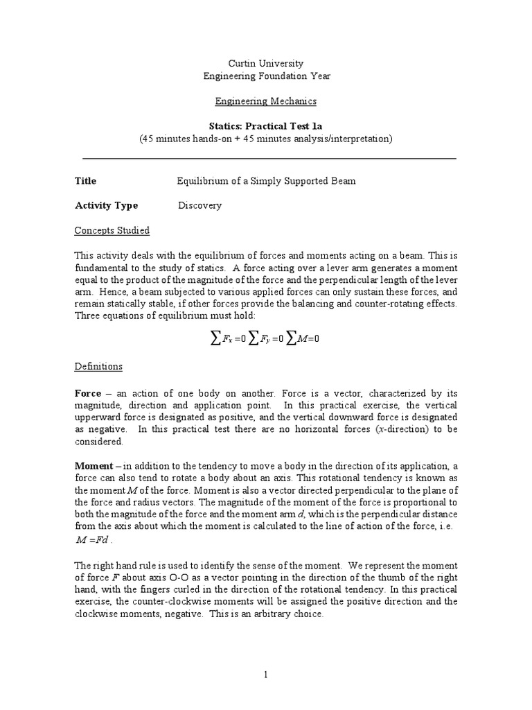 Laboratory 1a | PDF | Force | Torque