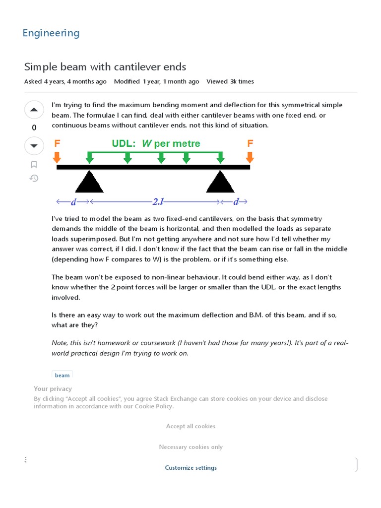 Maximum Bending Moment & Deflection for Simple Beam with Cantilever ...
