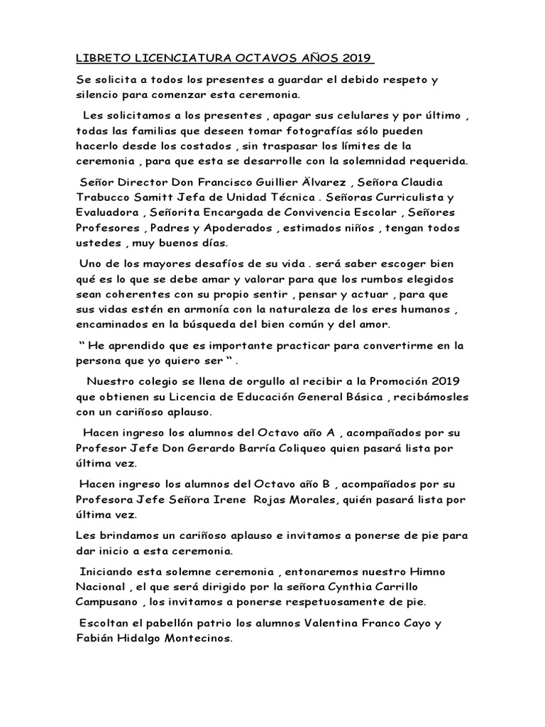 Libreto Licenciatura Octavos Años 2019 | PDF