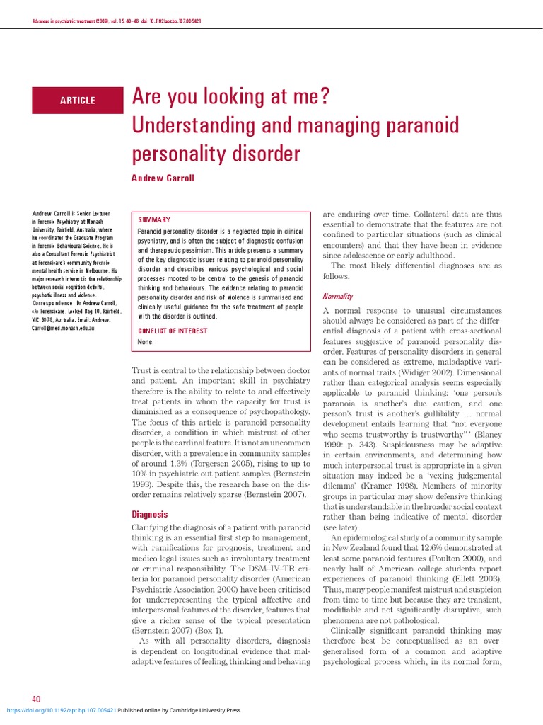 Are You Looking at Me Understanding and Managing Paranoid Personality ...