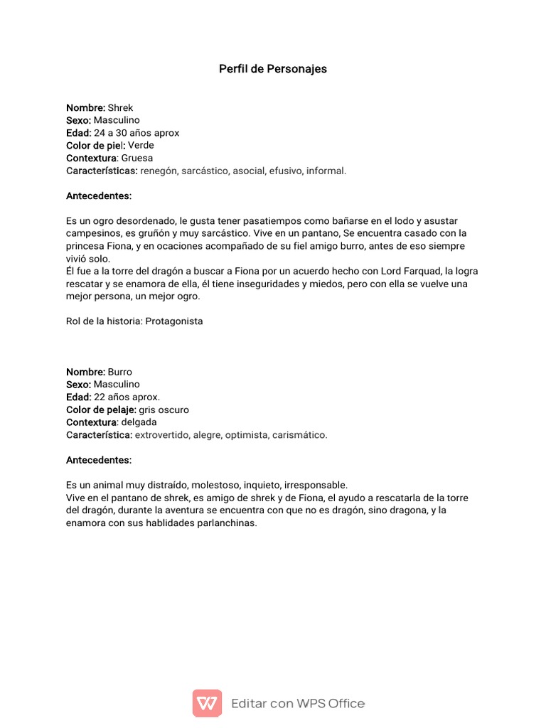 Perfil de Personajes | PDF