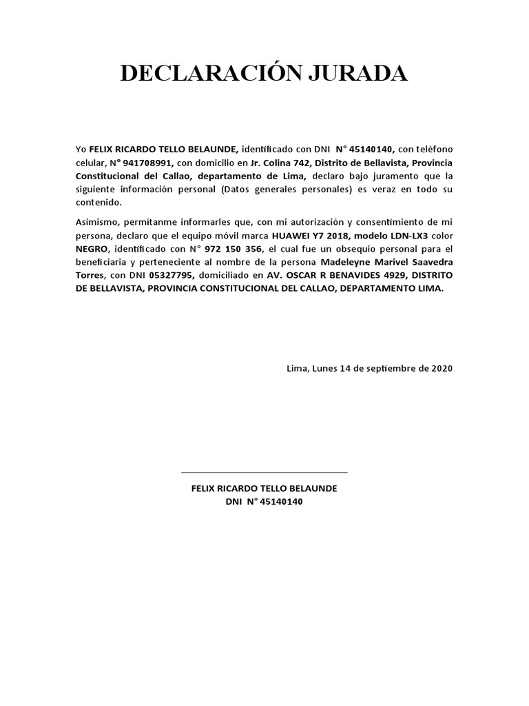 Declaración Jurada Celular | PDF