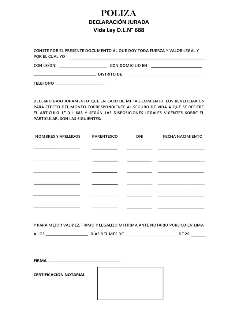 Declaracion Jurada Vida Ley | PDF