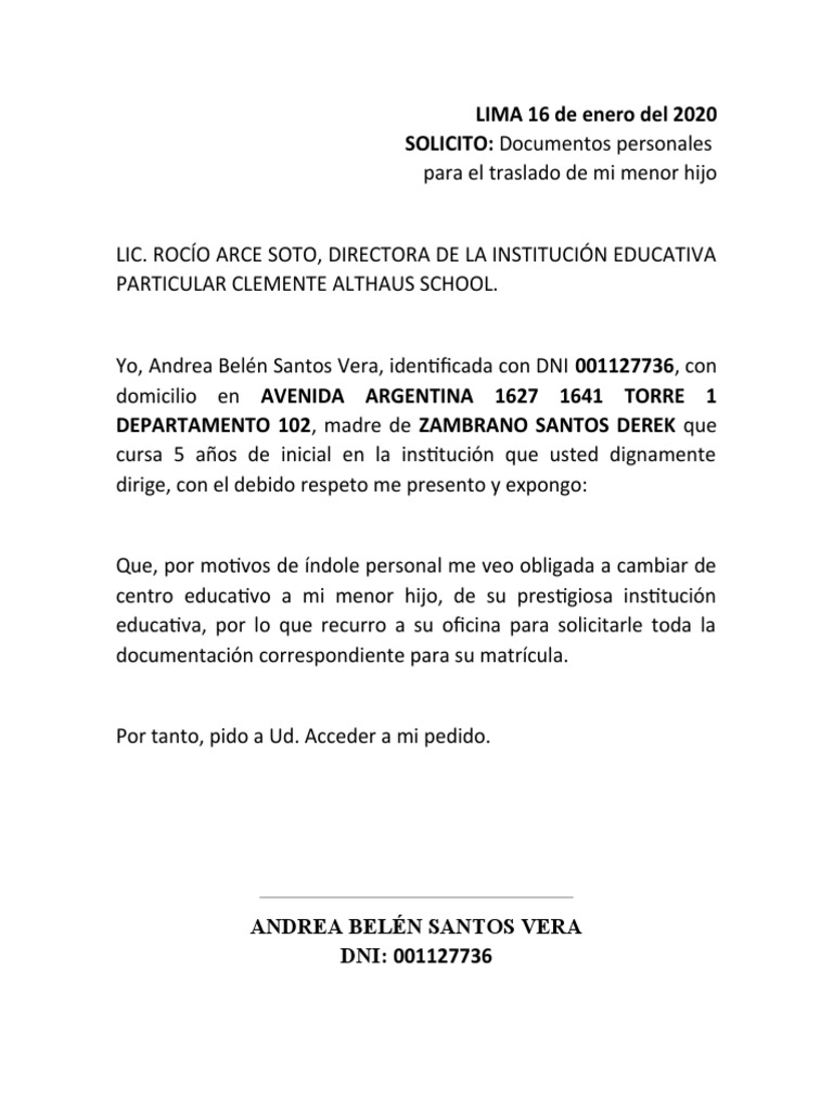 Carta Solicitud de Documentos (Colegio) | PDF