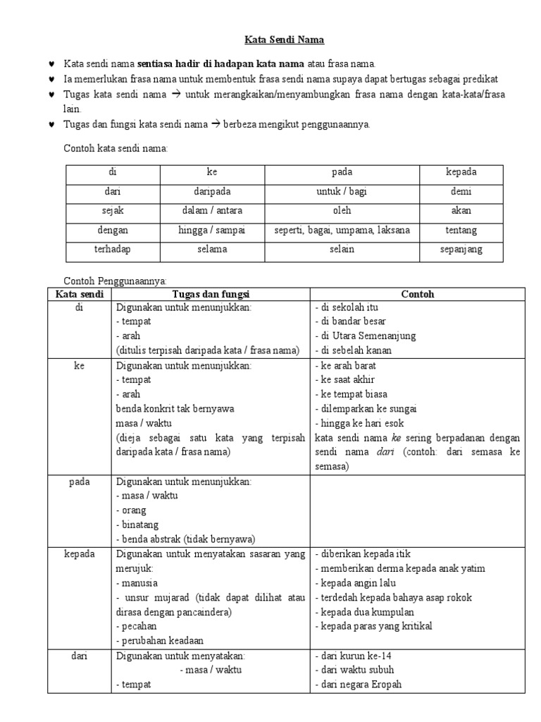 Nota Kata Sendi Nama | PDF