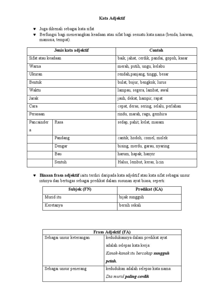 Nota Kata Adjektif' | PDF