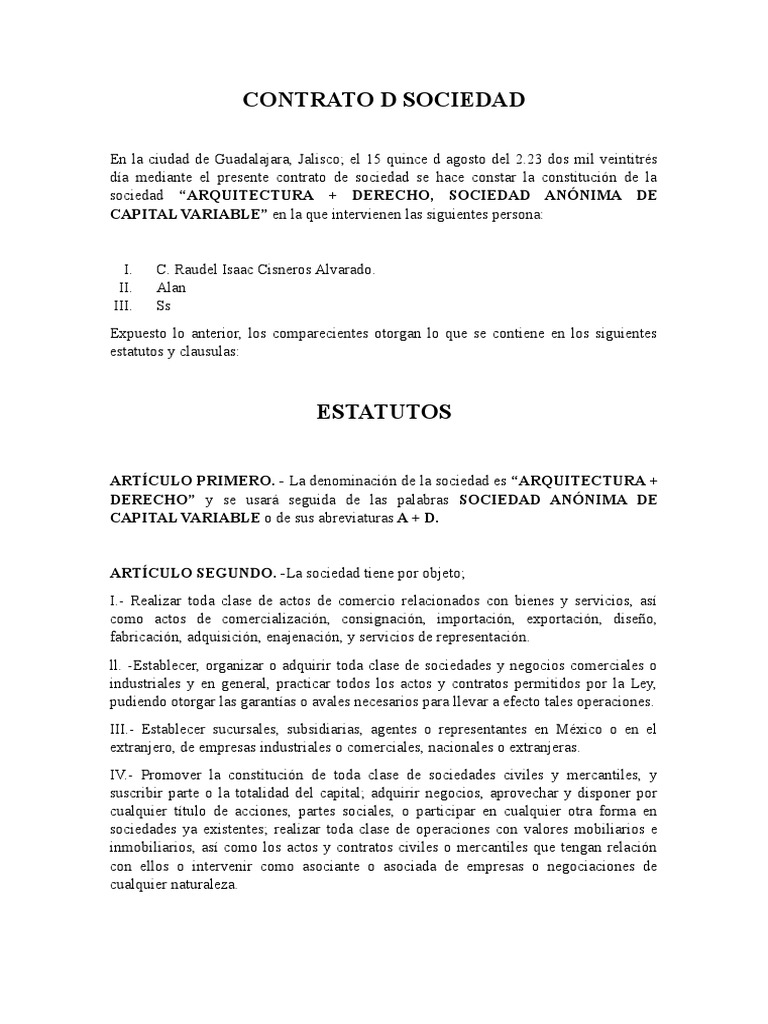 Contrato D Sociedad | PDF | Sociedad de responsabilidad limitada | Sociedad