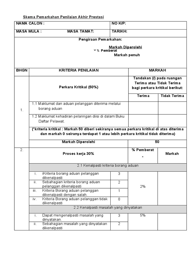 Skema Pemarkahan Penilaian Akhir Prestasi | PDF