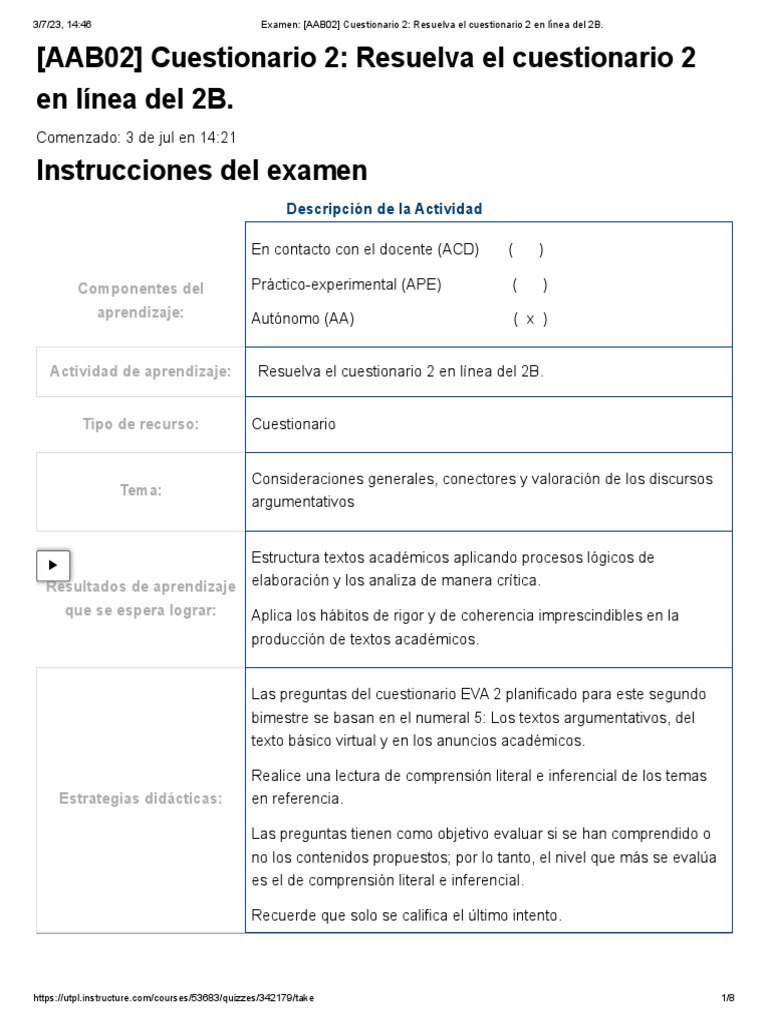 Cuestionario 2 - Resuelva El Cuestionario 2 en Línea Del 2B | PDF