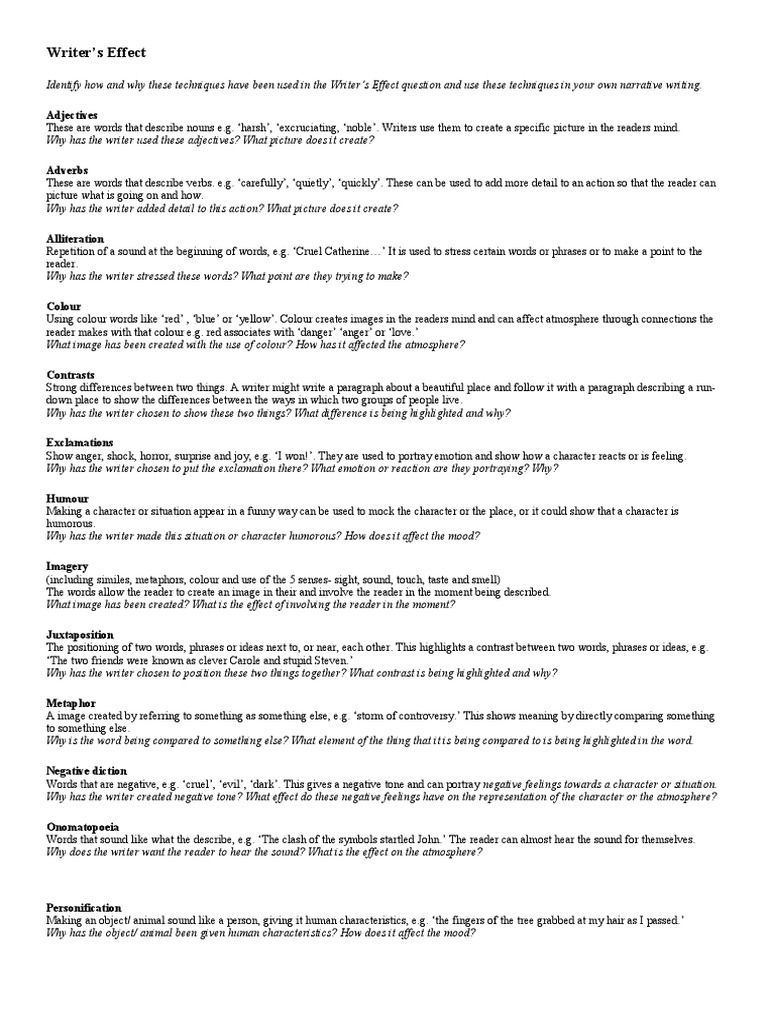 Writer's Effect Notes | PDF