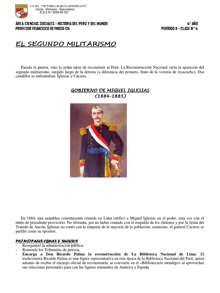 CCSS Hist 4° Clase N° 4 - El Segundo Militarismo | PDF | Perú | América ...