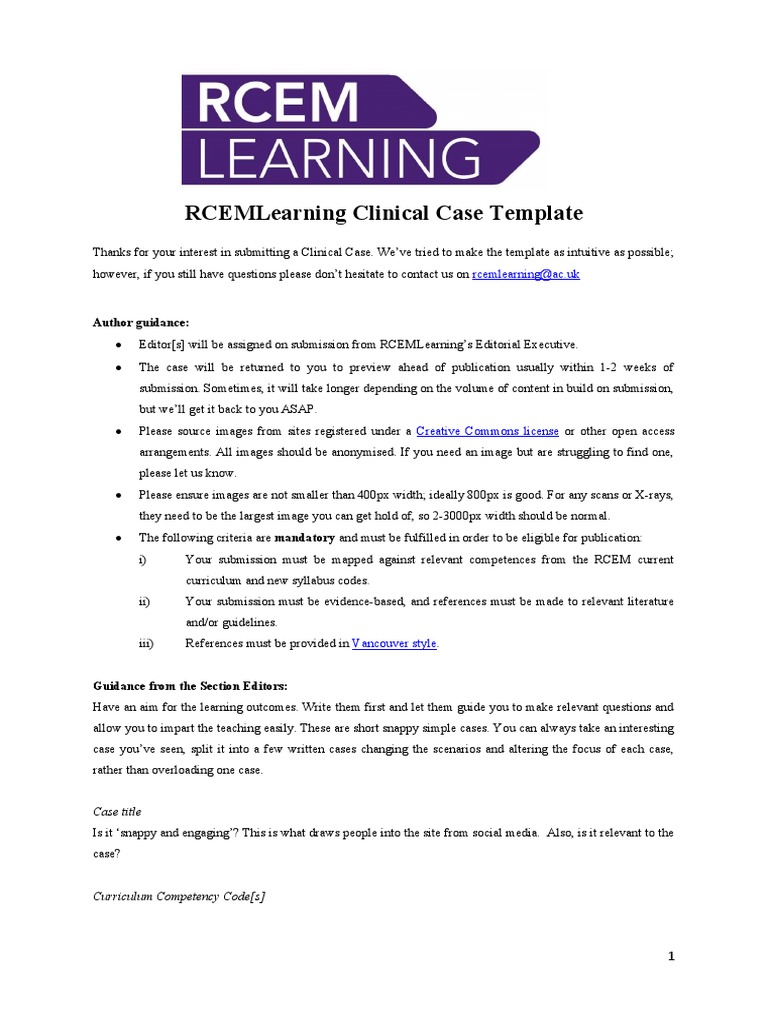 RCEMLearning Clinical Case Template | PDF