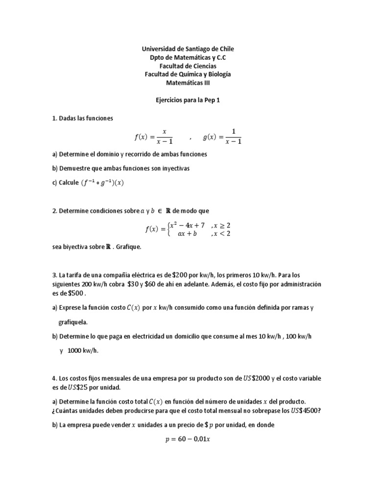 Ejercicios para La Pep 1-Matemáticas I | PDF | Matemáticas | Análisis matemático