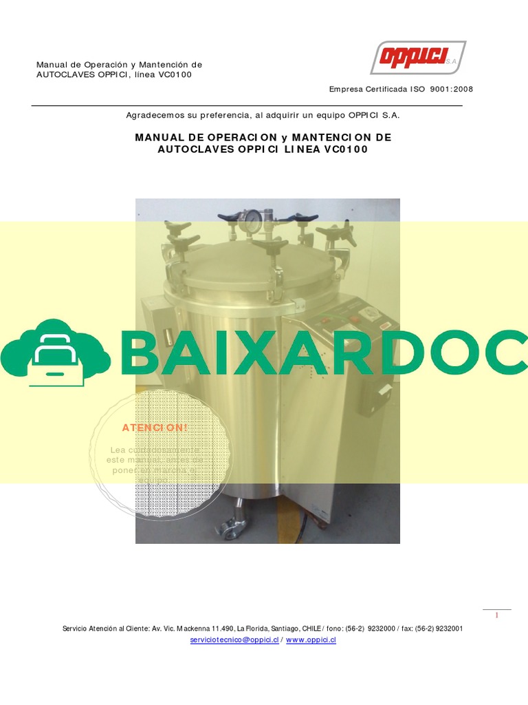 Manual de Uso y Servicio Autoclaves Oppici Vc0100 | PDF | Equipo ...