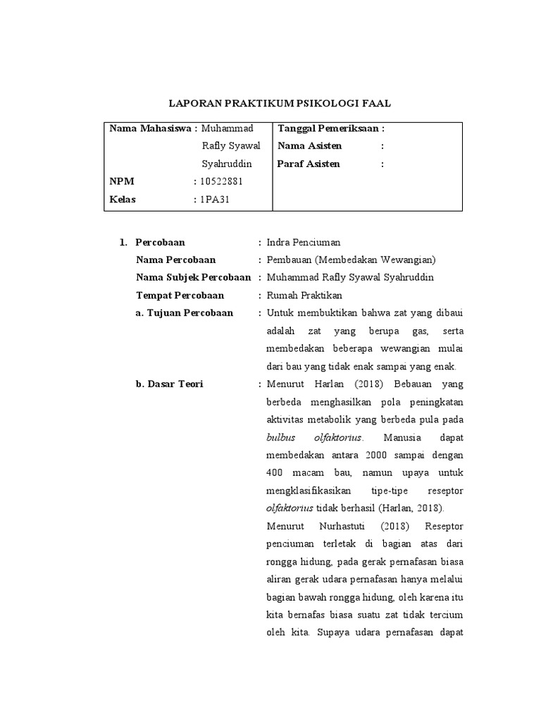 Praktikum Indera Penciuman dan Pengecapan | PDF