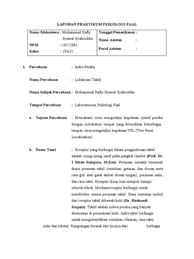 Laprak Psi Faal Indra Peraba | PDF
