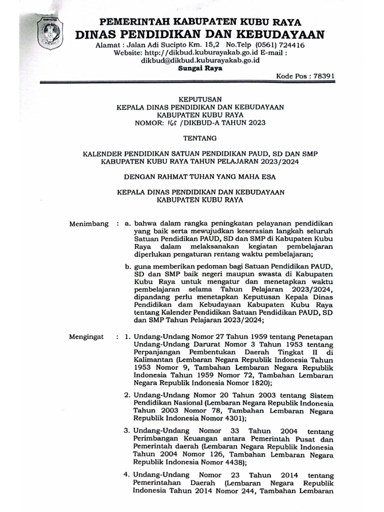 Kaldik Tahun Pelajaran 2023-2024 | PDF