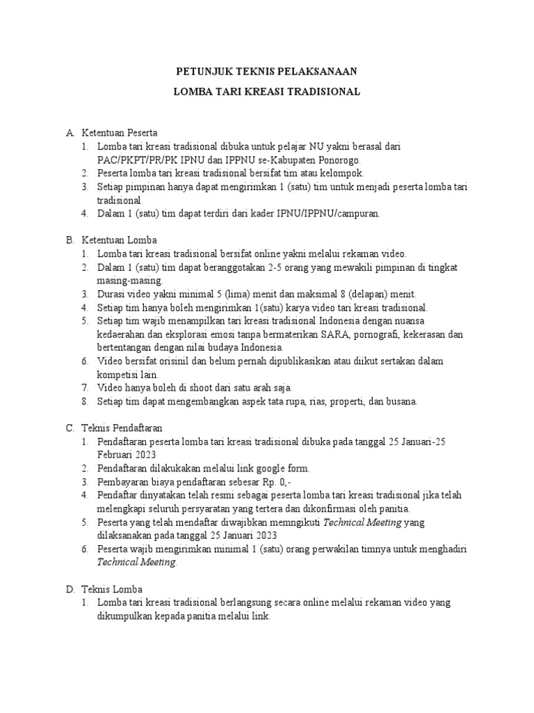 Juknis Lomba Tari | PDF