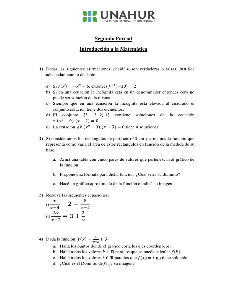 Segundo Parcial Introducción a la Matemática_2C_2022 | PDF