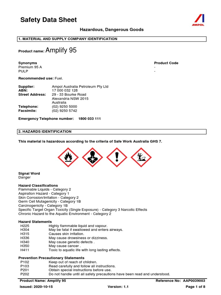 Amplify 95 Safety Data Sheet | PDF | Dangerous Goods | Toxicity
