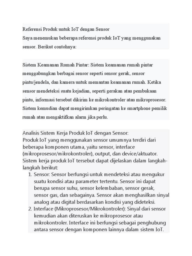 Referensi Produk Untuk IoT Dengan Sensor | PDF