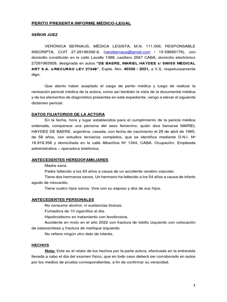 Modelo de Pericia Medico Legista | PDF | Ansiedad | Depresión (estado de ánimo)