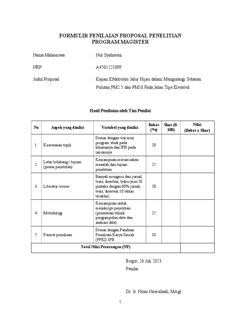 Form Penilaian Proposal | PDF