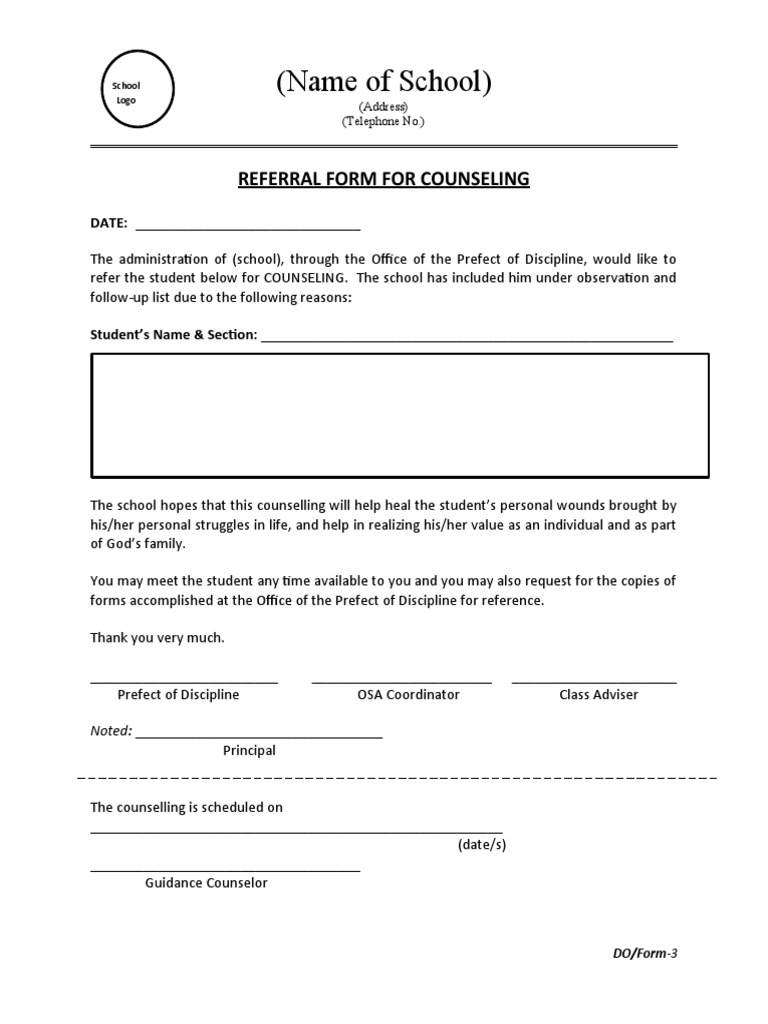 Referral Form for Counseling | PDF