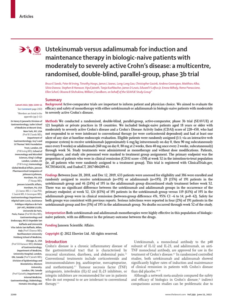 【SEAVUE]B.E. Sands et al. Lancet 2022 June; 399 2200–11. | PDF ...