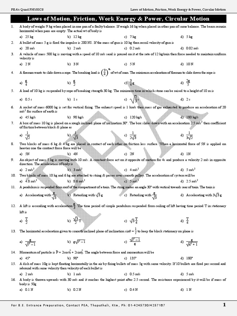 Laws of Motion, Friction, Work Energy & Power, Circular Motion | PDF ...