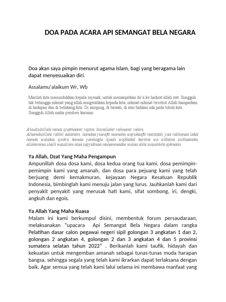 Doa API Semangat Bela Negara | PDF