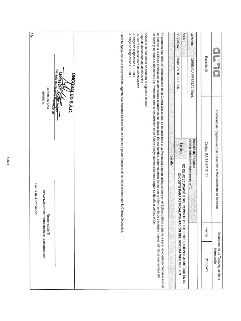 SOLICITUD - IMPLEMENTACION ADECUACION REPORTE DE MAESTRO DE PACIENTES ...