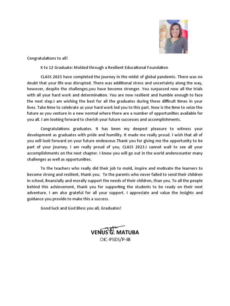 Graduation Message Elem | PDF