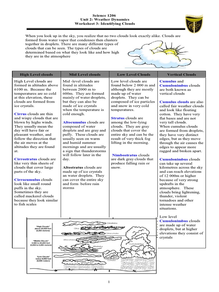 Cloud Types Worksheet 4 | PDF