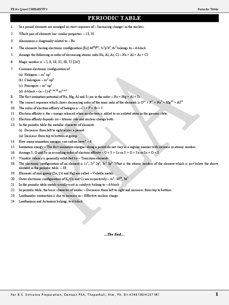 Pea'S Quad Chemistry Periodic Table | PDF