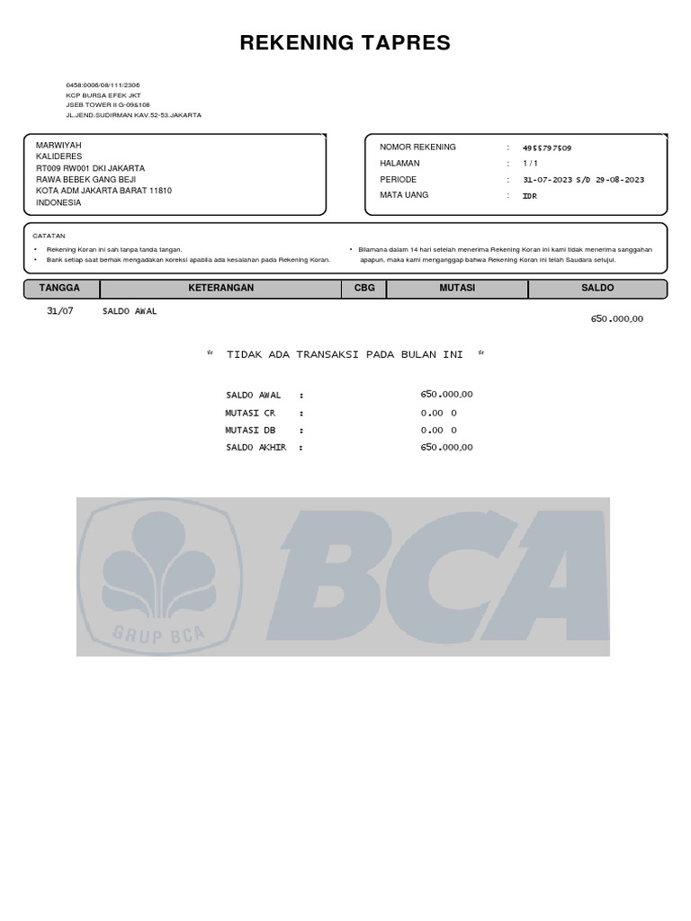 E-Statement RDN BCA | PDF