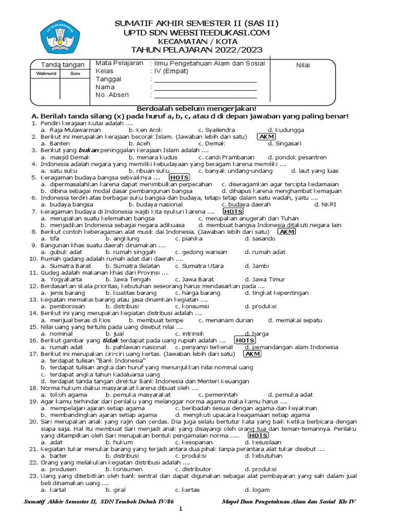 Soal SAS 2 Kelas 4 - IPAS | PDF