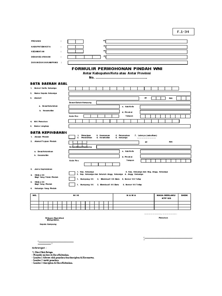 f-1.34 (Form Surat Pindah) - 1 | PDF
