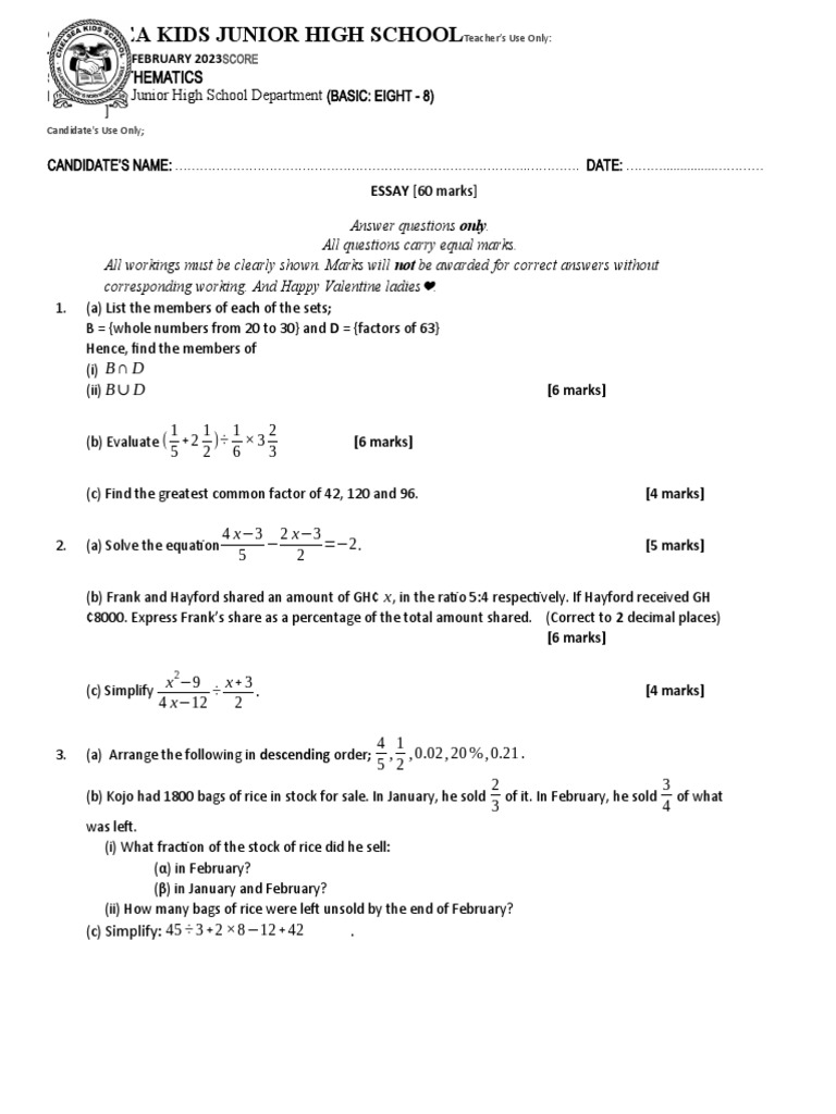 F3 TrialTest Maths | PDF | Mathematics | Arithmetic