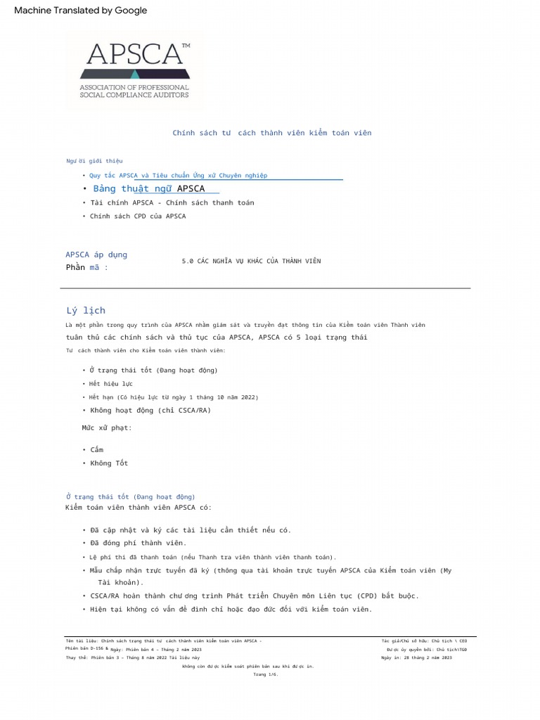 APSCA Auditor Membership Status Policy D 156 | PDF