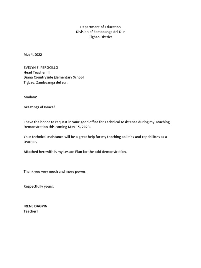 Letter Request For Assistance | PDF | Learning | Teaching