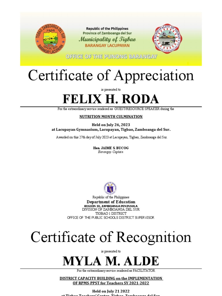 Cert of Appreciation 001 | PDF