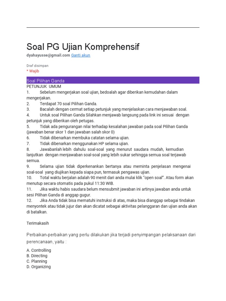 Soal PG Ujian Komprehensif | PDF