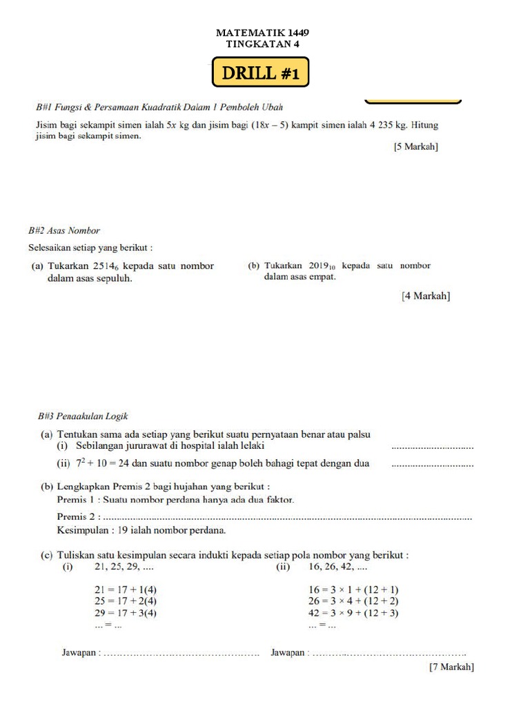 MATEMATIK 1449 - F4 Drill1 | PDF