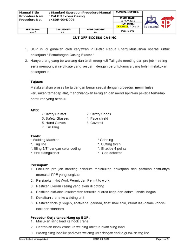 D006-QSOP - Cut Off Excess Casing (DRL) | PDF