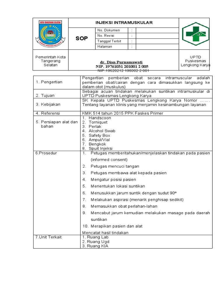Sop Injeksi Intramuscular LK | PDF