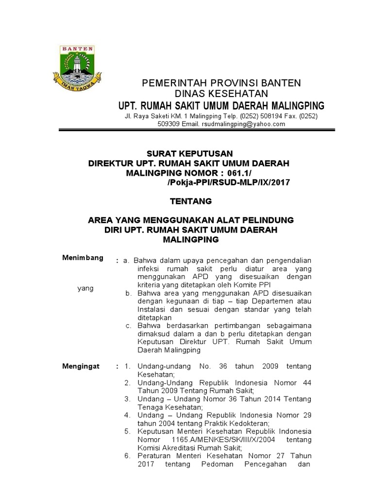 PDF SK Kebijakan Area Penggunaan Apd | PDF